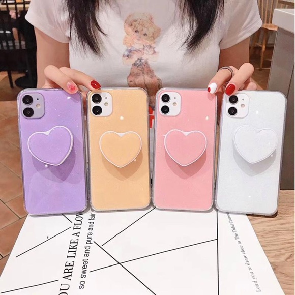 Accessories | Apple Iphone Cute Glitter Hearth Pop Socket Case | Poshmark